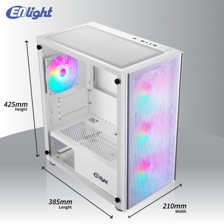 CASE ENLIGHT WHITE MASTER RGB MESH GAMING PC CASING ONLY - Toko ...
